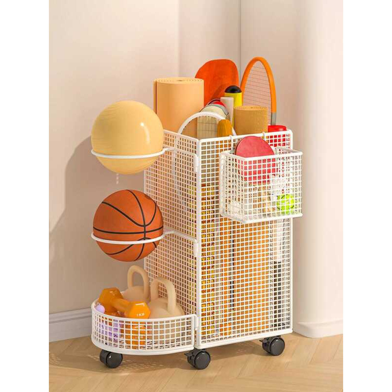 Yoga Mat Basket with Wheels Fitness Equipment Home Basketball Badminton ...