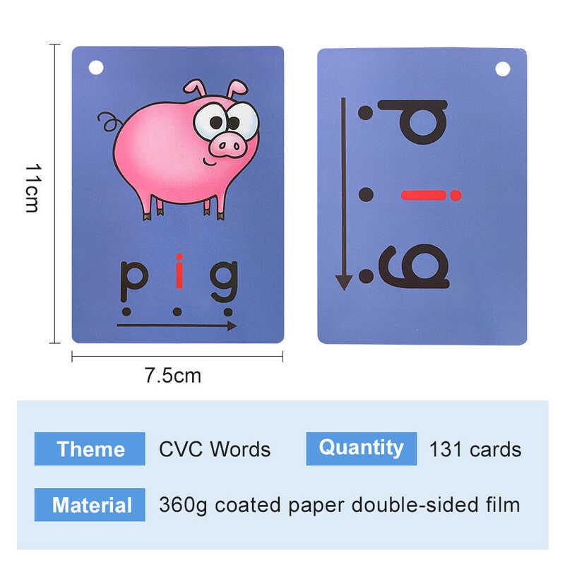 Montessori Phonics Preschool Education CVC Family Flashcards English ...