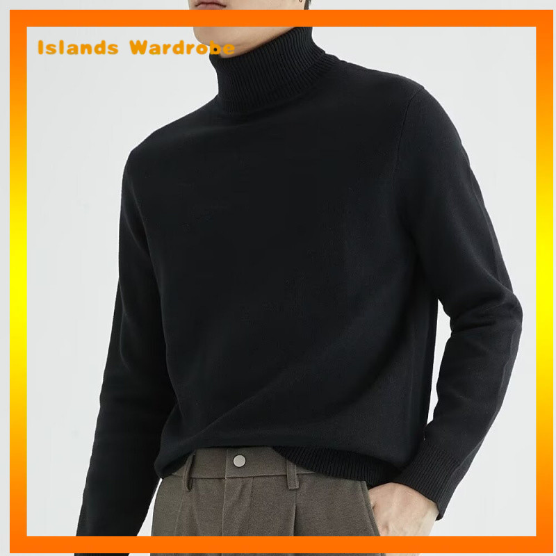 Men's High Neck Clean Sweater Men's Winter Thick Knitwear Men's Casual ...