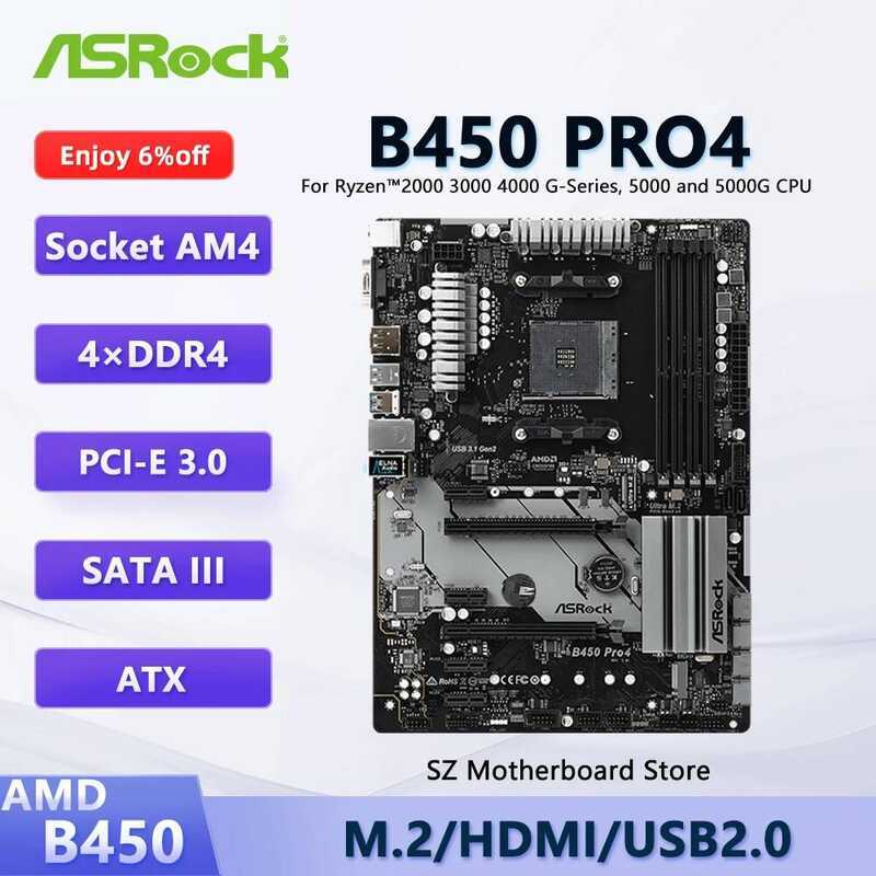 Asrock Pro4 AMD B450 Am4 Motherboard For Ryzen 5/7/9/3 5600 5800X3d ...
