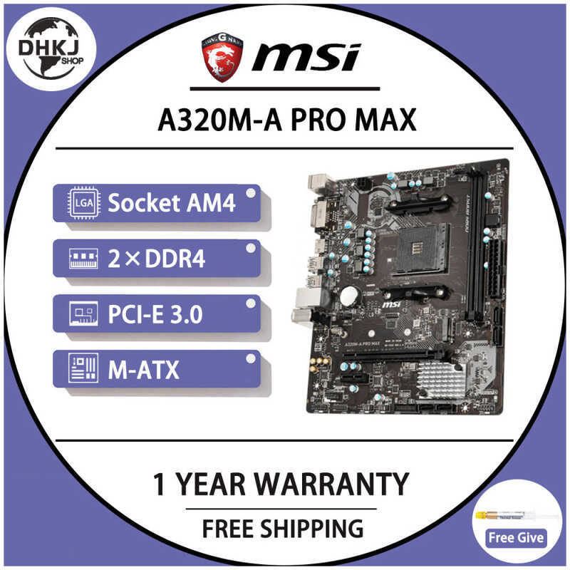 USED MSI A320M-A PRO MAX Motherboard Ryzen 3rd Gen DDR4 32GB PCI-E 3.0 M.2 AM4 Micro-ATX Desktop ...