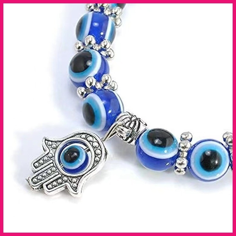 blue evil eye good luck charms piao CRYSTAL OM MANI PADME HUM BRACELET ...