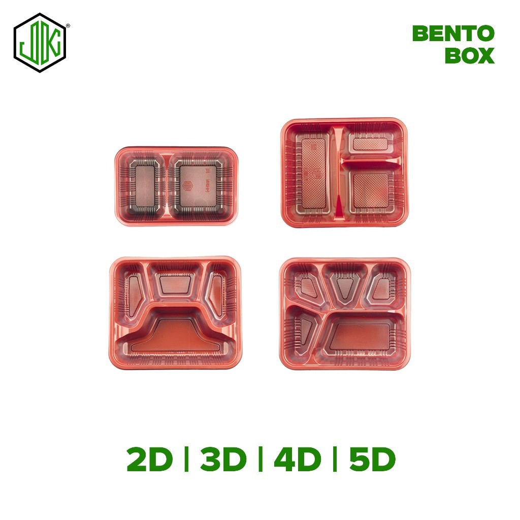 JKM 50pcs Red Bento Box With Plastic Lid 2/3/4/5 Grid Partition ...