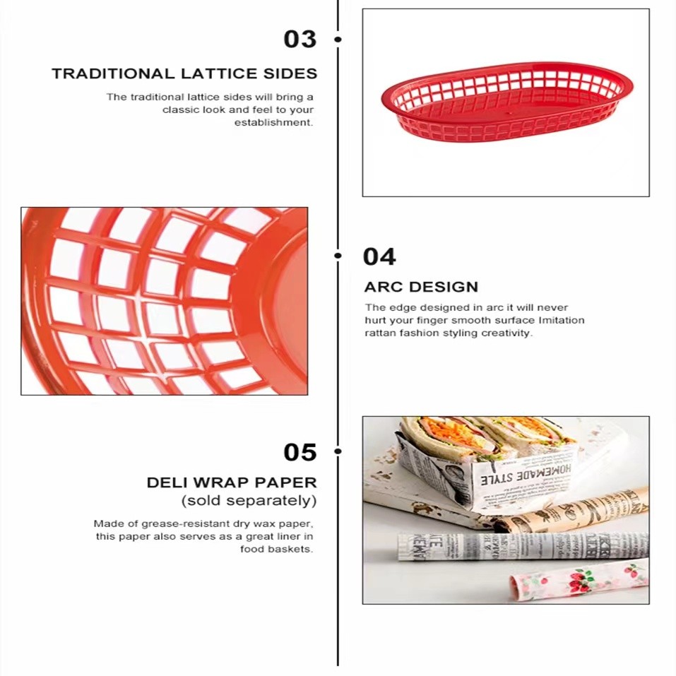 12PCS Food Tray Plastic Tray Basket Fast Food Basket For Burger Fries ...