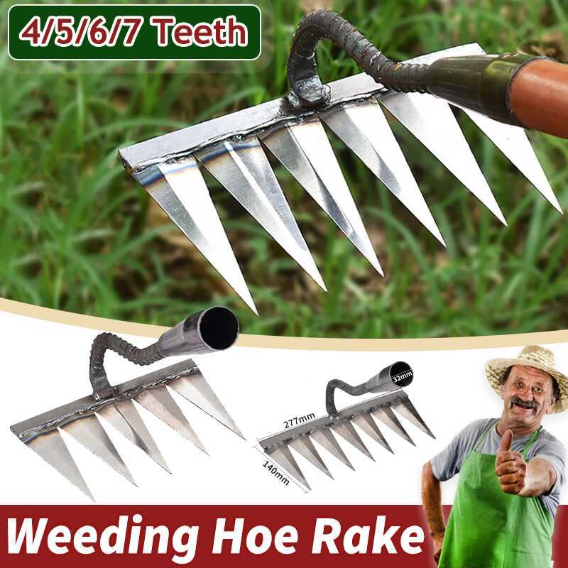 4/5/6/7 Teeth Weeding Hoe Rake Stainless Steel Garden Weeders Grass ...