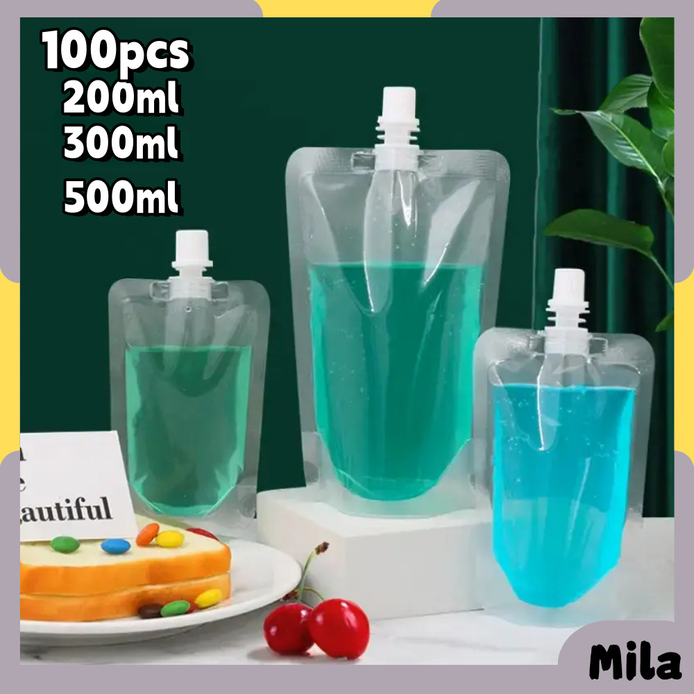 100Pc Stand Up Liquid Spout Pouch Bag Disposable Clear Drink Pouches ...