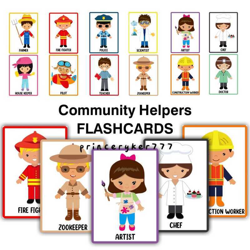 COMMUNITY HELPERS Laminated Teaching Flashcards For Kids Toddlers ...