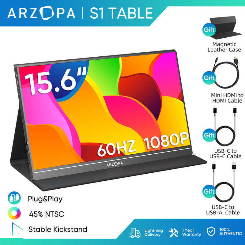 F ARZOPA 15.6'' S1 Table Portable Monitor FHD 1080P Second Screen HDMI ...