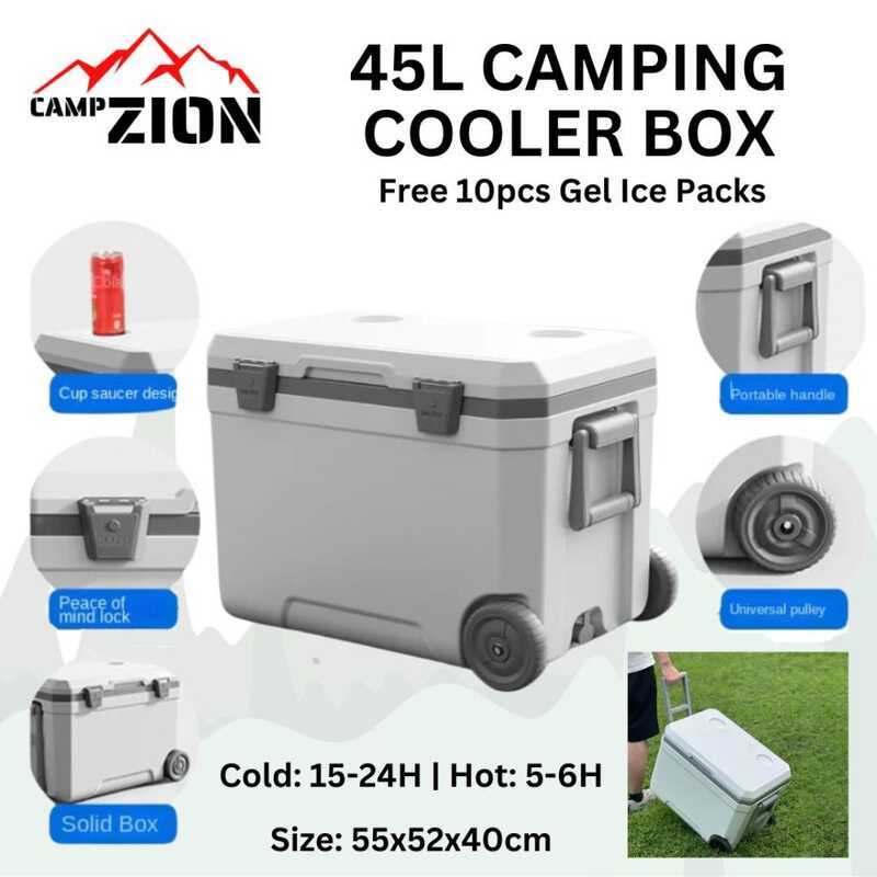 45L Cooler Box With Pull Rod Free Ice Pack Chest Cooler Wheels Water ...