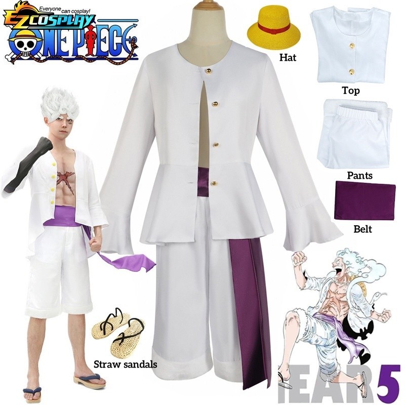 ZST Anime Luffy Cosplay Gear 5 Nika Luffy Costume Adult Men White ...