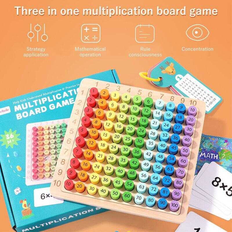 Wooden Math Multiplication Board Montessori Children Counting Toy With ...