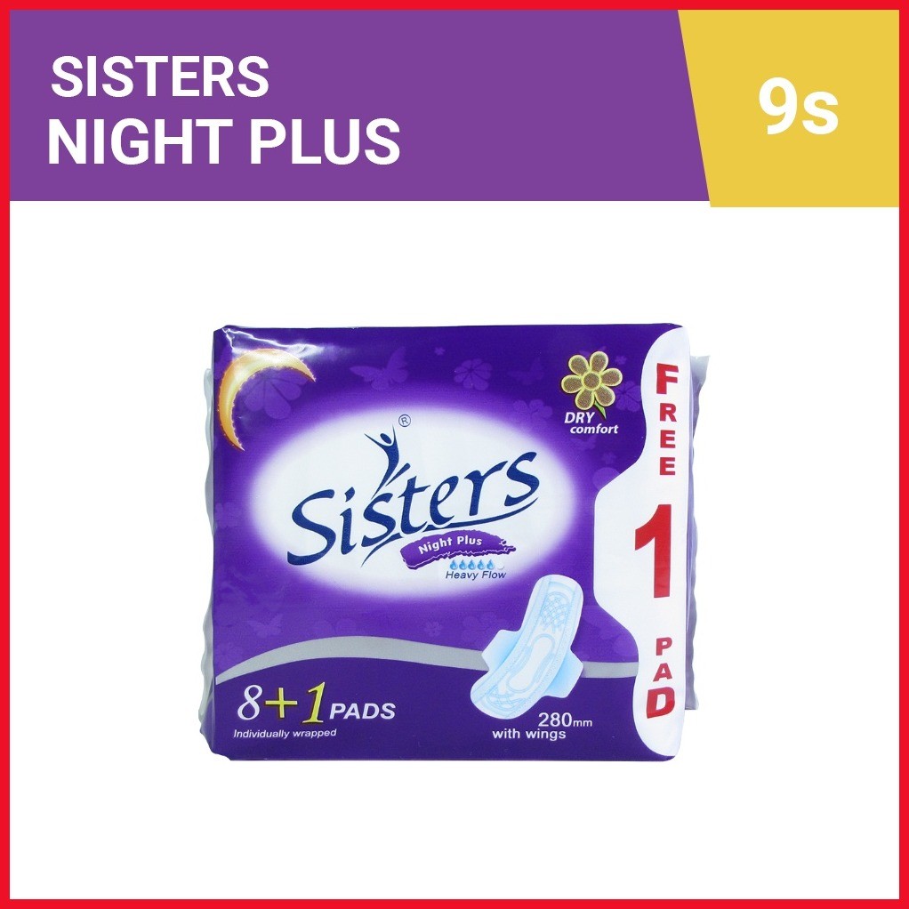 SISTERS SANITARY NAPKIN NIGHT PLUS DRY COMFORT 280mm (8 + 1 violet ...