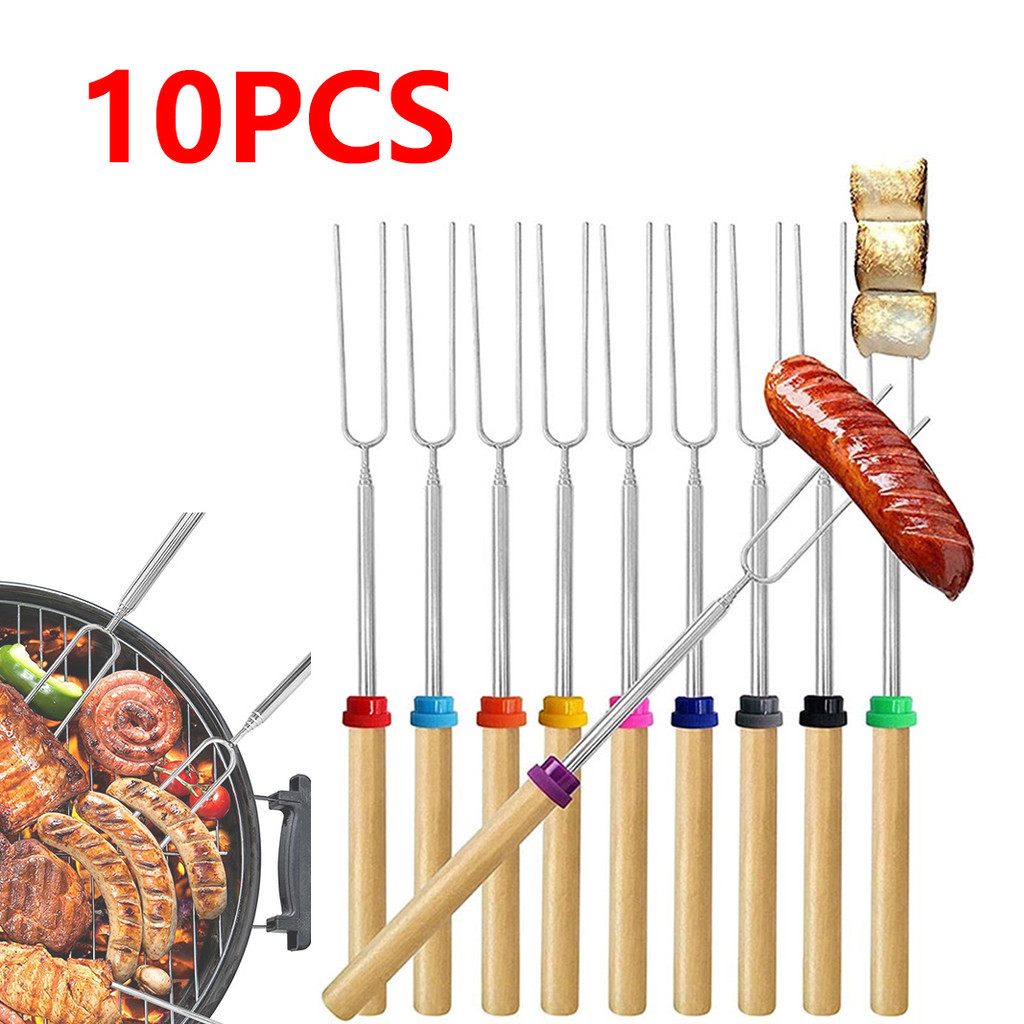 10Pcs BBQ Barbecue Stick Adjustable Telescoping Stainless Steel ...