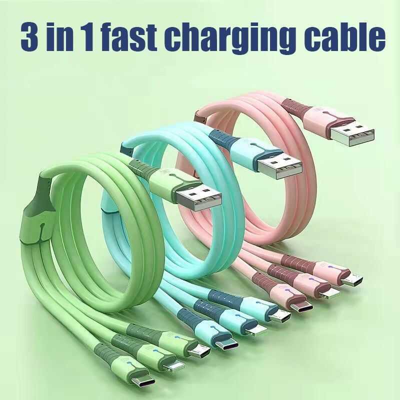Color 3 In 1 Fast Charger Chord 1.2M, Aron Usb Cable For Iphone/Micro ...