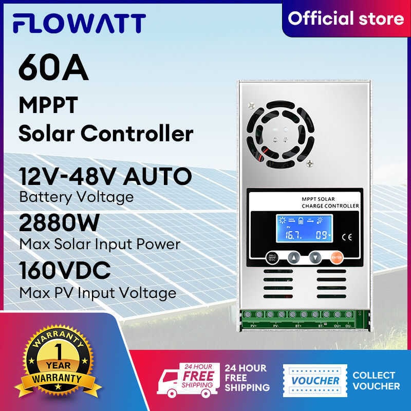 Flowatt 60A MPPT Solar Charge Controller 12V-48V Auto Max PV Input ...