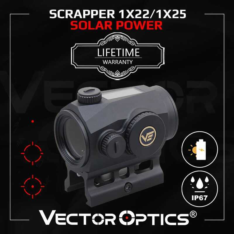 Optics Vector Scrapper 1X22/25 Solar Power Multi Reticle Red Dot Sight ...