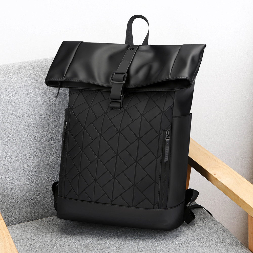 Leather Backpack men's roll top outdoor waterproof computer backpack ...