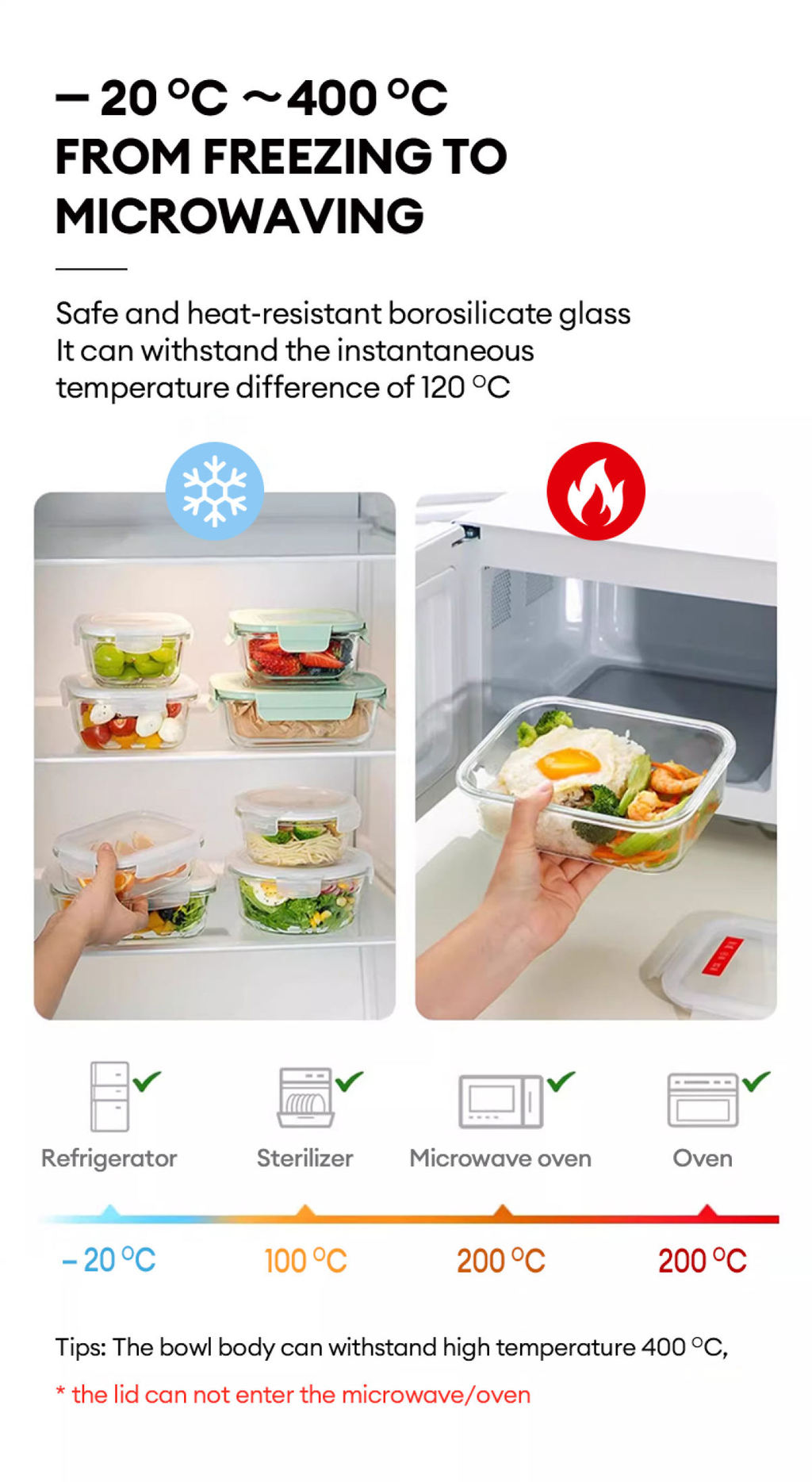 LUXU Microwavable Glass Container Glass Food Container with Cover ...