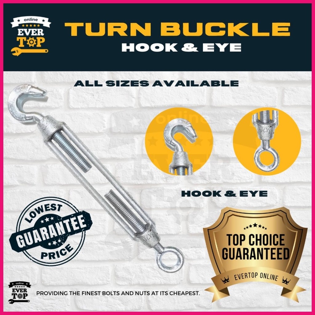 TURN BUCKLE HOOK EYE 3/8 (10MM), 1/2 (12MM), 5/8 (16MM) | EverTop ...