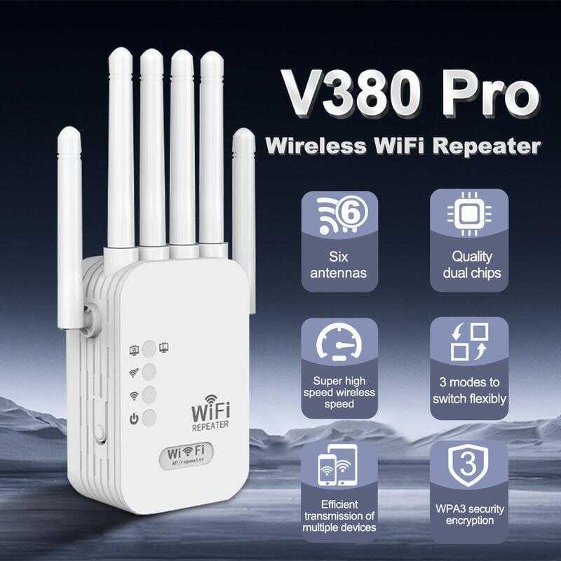 V380 PRO 1200Mbps Wireless WIFi Repeater 6 antenna Extender Signal Amplifier Dual-band 2.4GHz ...