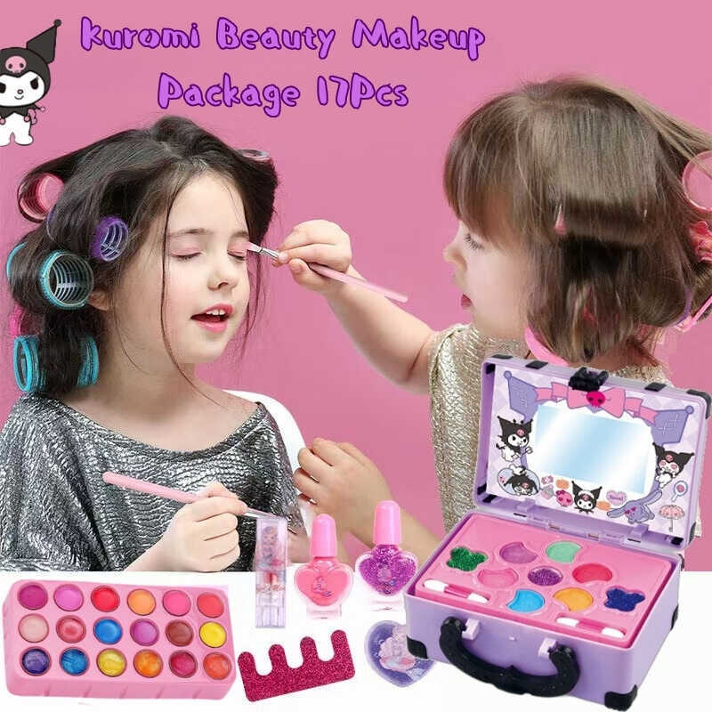 Toybus Kuromi Kids Makeup Box Kit For Girls Real Washable Cosmetic ...