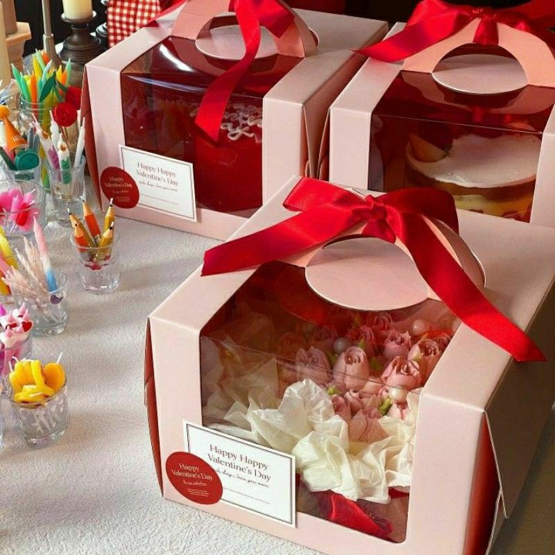 10 inches Makapal Sturdy Cake Box with Handle and Window Free Cakeboard ...