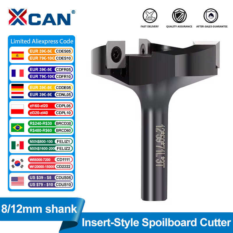 XCAN Milling Cutter For Wood 8/12Mm 3 Flute Planer Bit Face Mill Insert ...