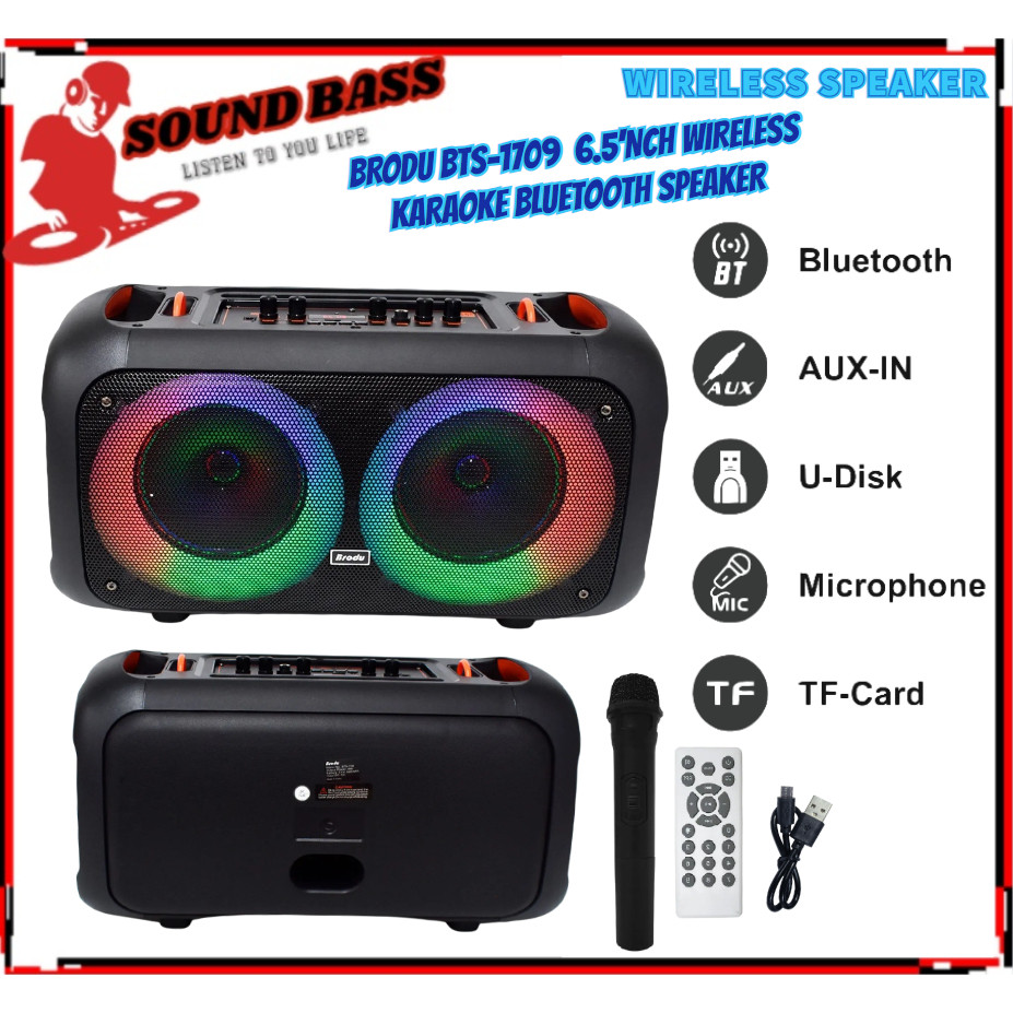 Brodu BTS-1709 Portable Subwoofer Bluetooth Karaoke Speaker | Shopee ...