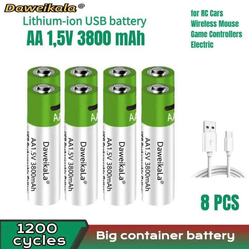 2024 New A3 4 1.5V AA USB Rechargeable Battery 3800 Mah Li-Ion For ...