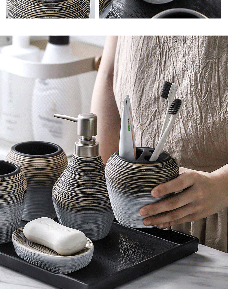 Vintage Brushed Bathroom Wash Set Handmade Ceramic Five-Piece Bathroom ...