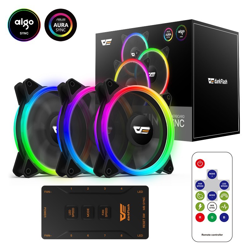 Darkflash Dr12 Pro 3 In 1 Double Ring Fan Plus Control Remote Rgb Fans ...