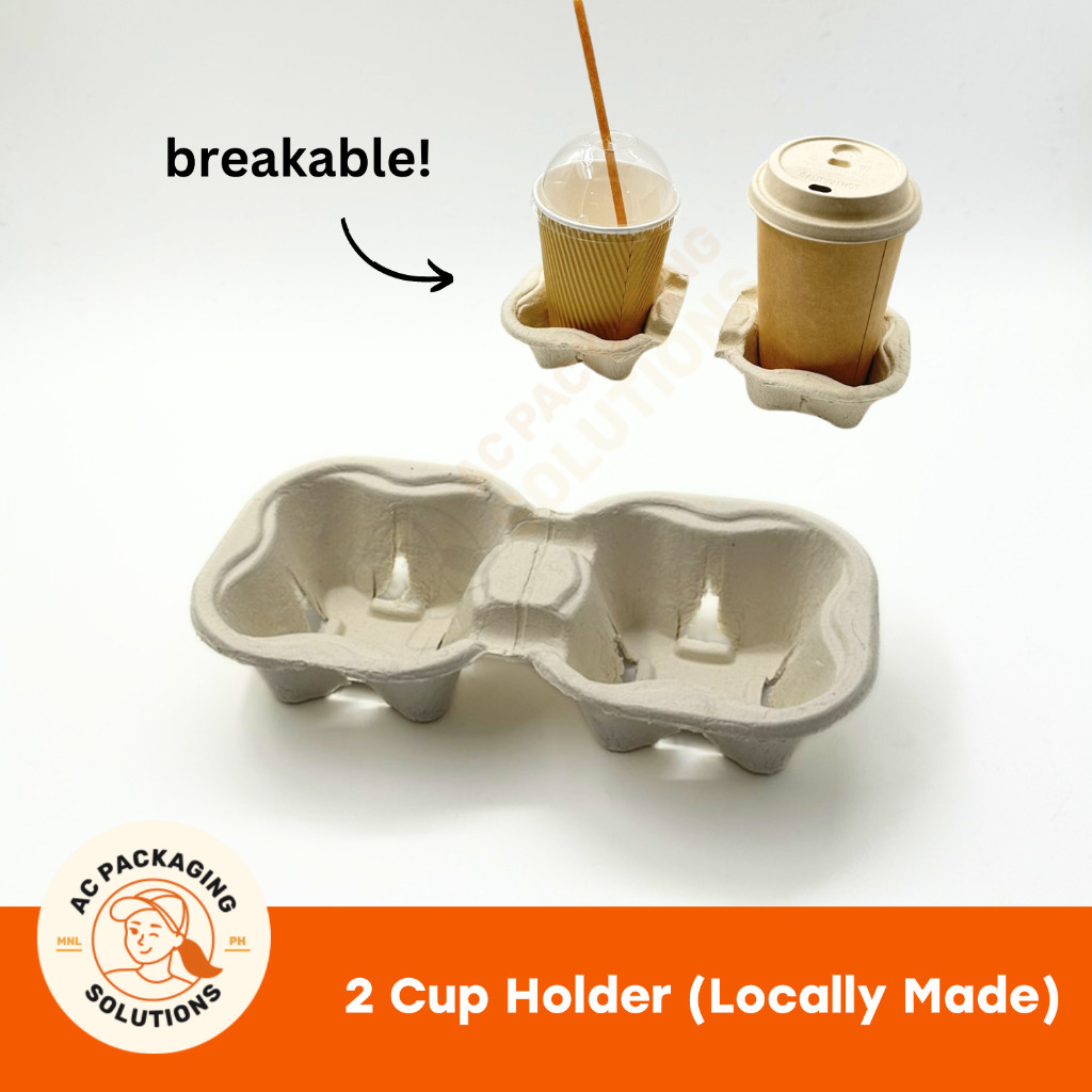 (50 pcs) Drink Carrier/ 2- Cup Holder Tray Pulp Material Breakable ...