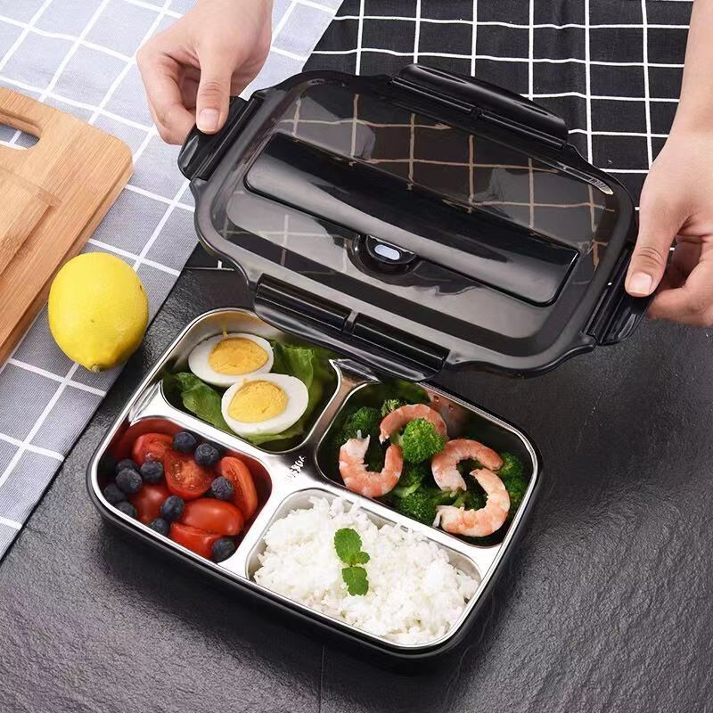 304 Stainless Steel Grid Lunch Box Water Filled Hot Rice Dish Portable ...