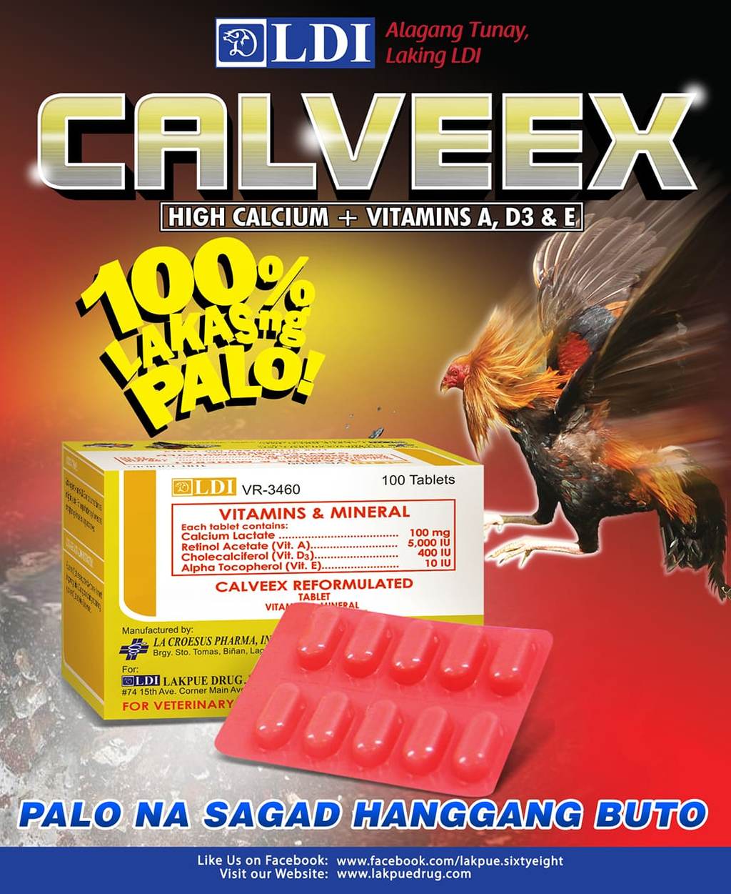 Calveex [3~10 Tablets] High-Calcium Gamefowl Supplement Vitamins A, D3 ...