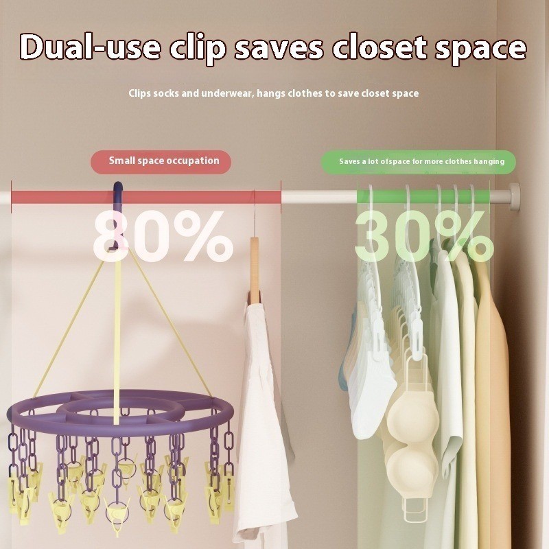 12 Clip Rotating Laundry Hanger Foldable Space Saving For Socks Towels ...