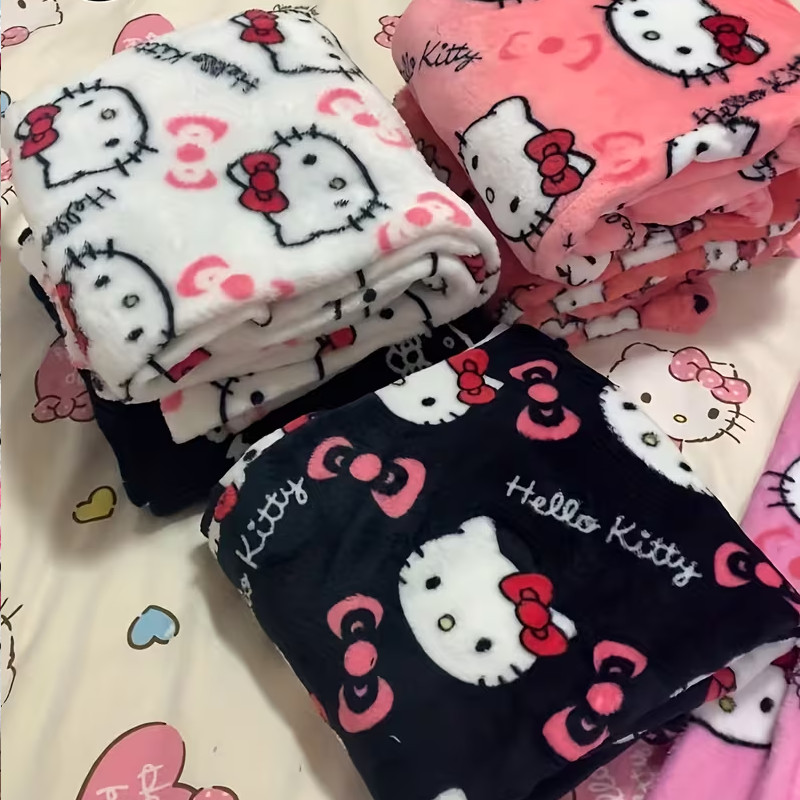 2PCS Hello Kitty Pajama Top Pant Set Cartoon Cute Flannel Thick Long ...