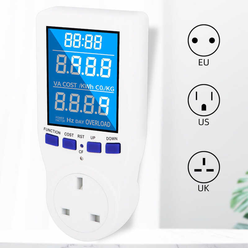 AC Digital Wattmeter LCD Socket Power Meter Electricy Consumption ...