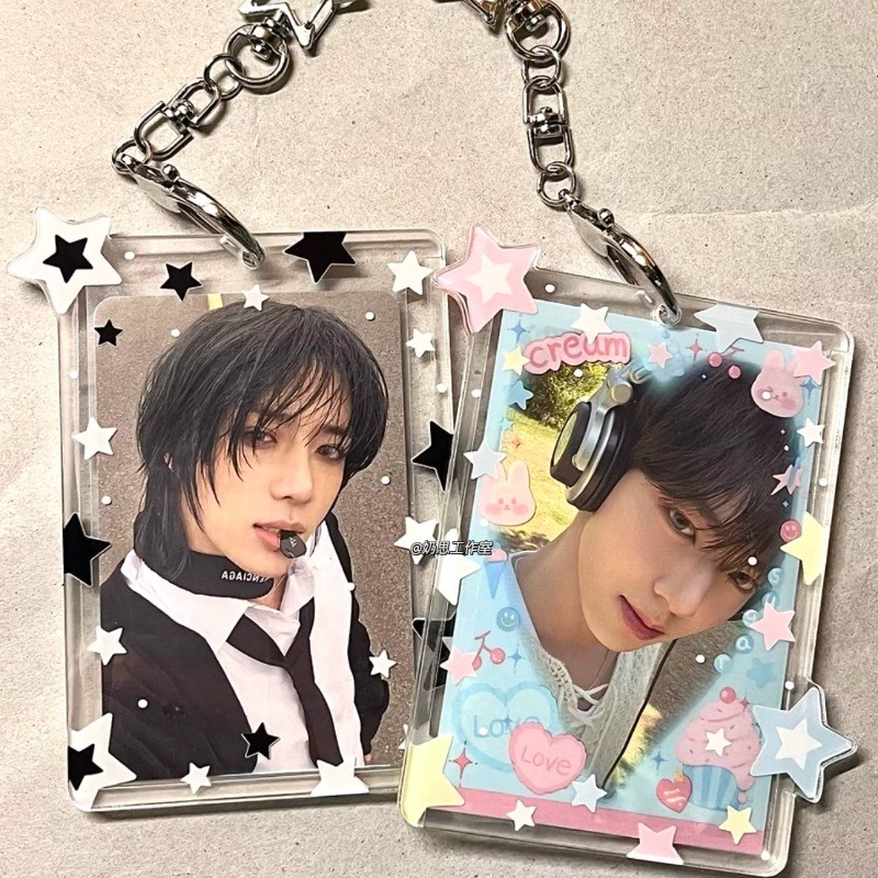 Fashion Colorful Star Kpop Photocard Holder Keychain 3 Inch Display ...