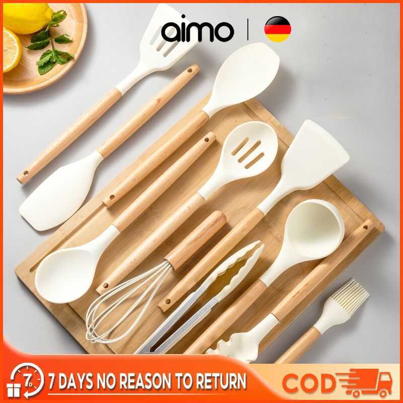 Aimo Silicone Kitchen Utensils Set 12 Pcs Non-Stick Silicone Cooking ...