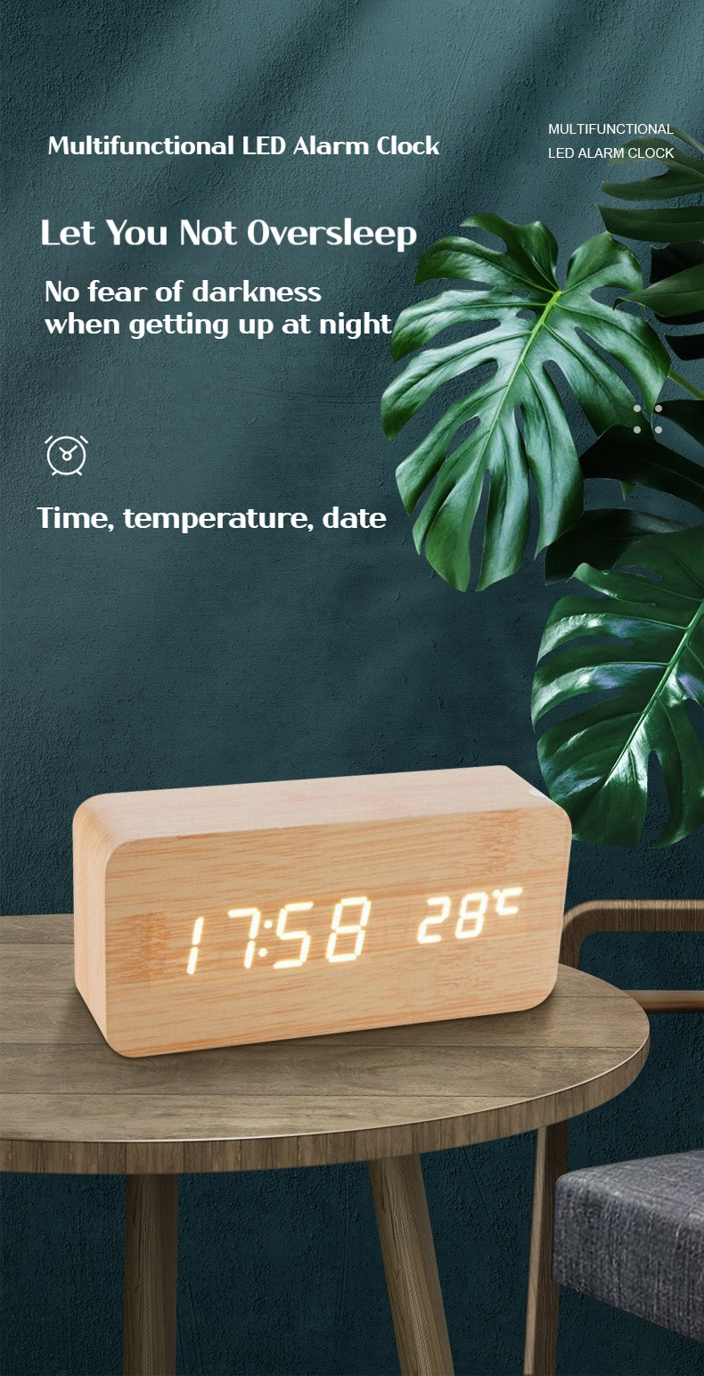 Wooden LED Electronic Alarm Clock Wooden LED Alarm Clock – Smart Voice ...