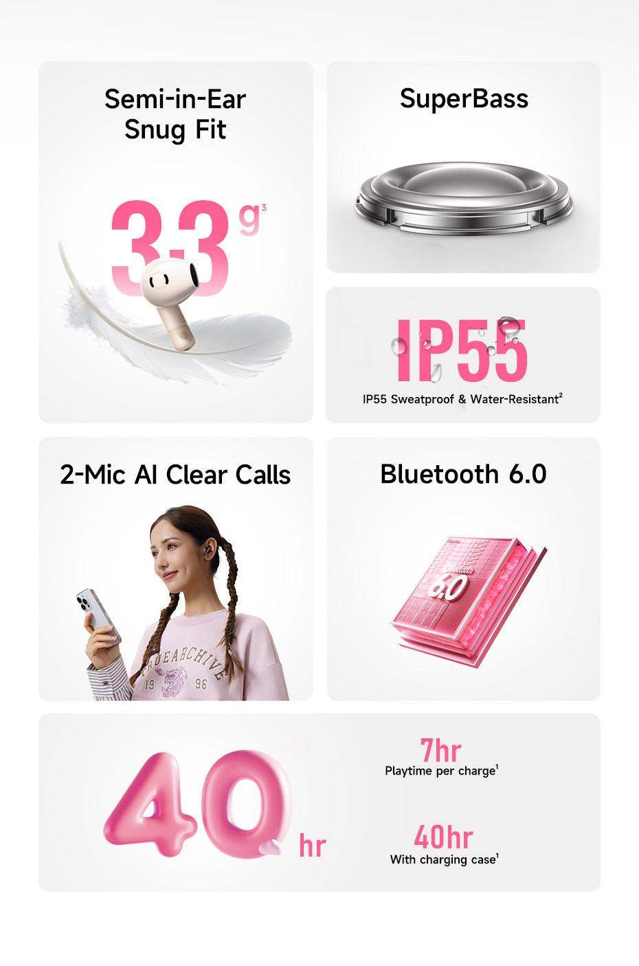 Baseus Bass BS2 Lite True Wireless Earbuds 10mm Dynamic Driver Clear ...