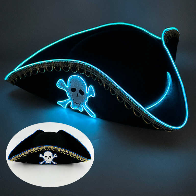 LED Luminous Caribbean Adult Pirate Hat Flashing Triangle Hat cospy ...