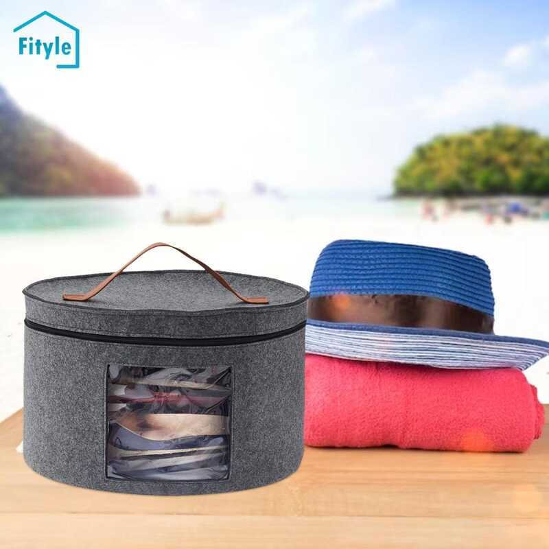 Fityle With Dustproof Lid Women Men Collapsible Felt Round Hat ...