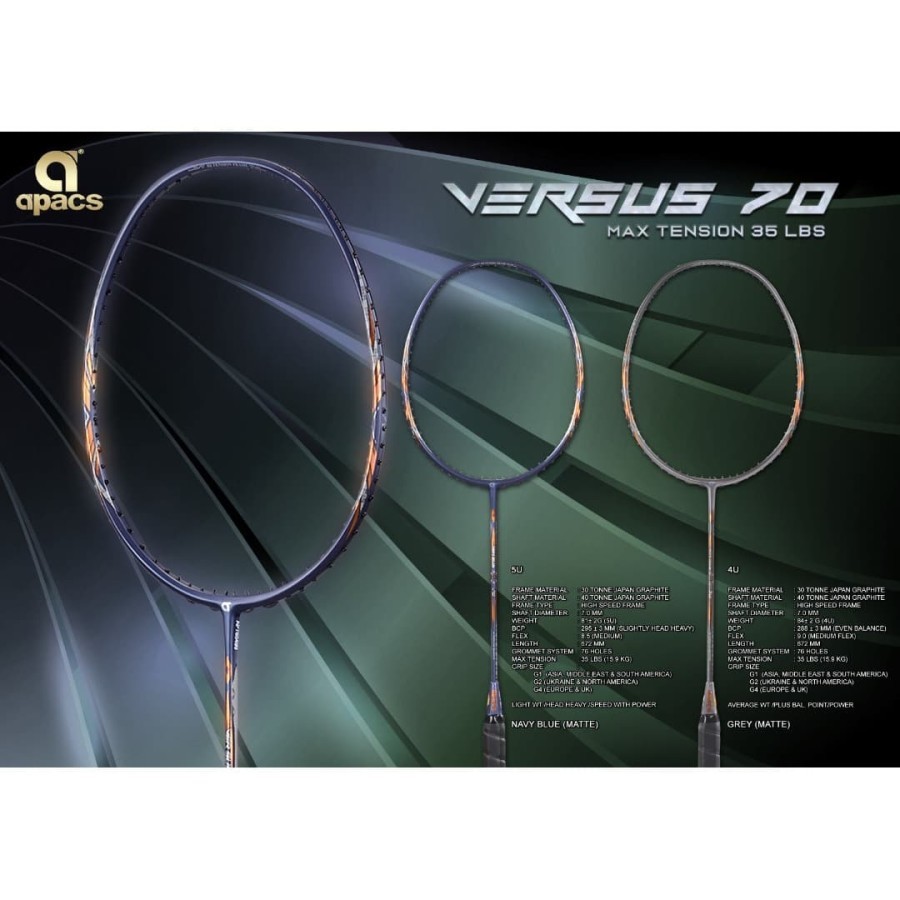 Badminton RACKET - APACS VERSUS 70 RACKET - ORIGINAL 4U AND 5U 35LBS | Shopee Philippines