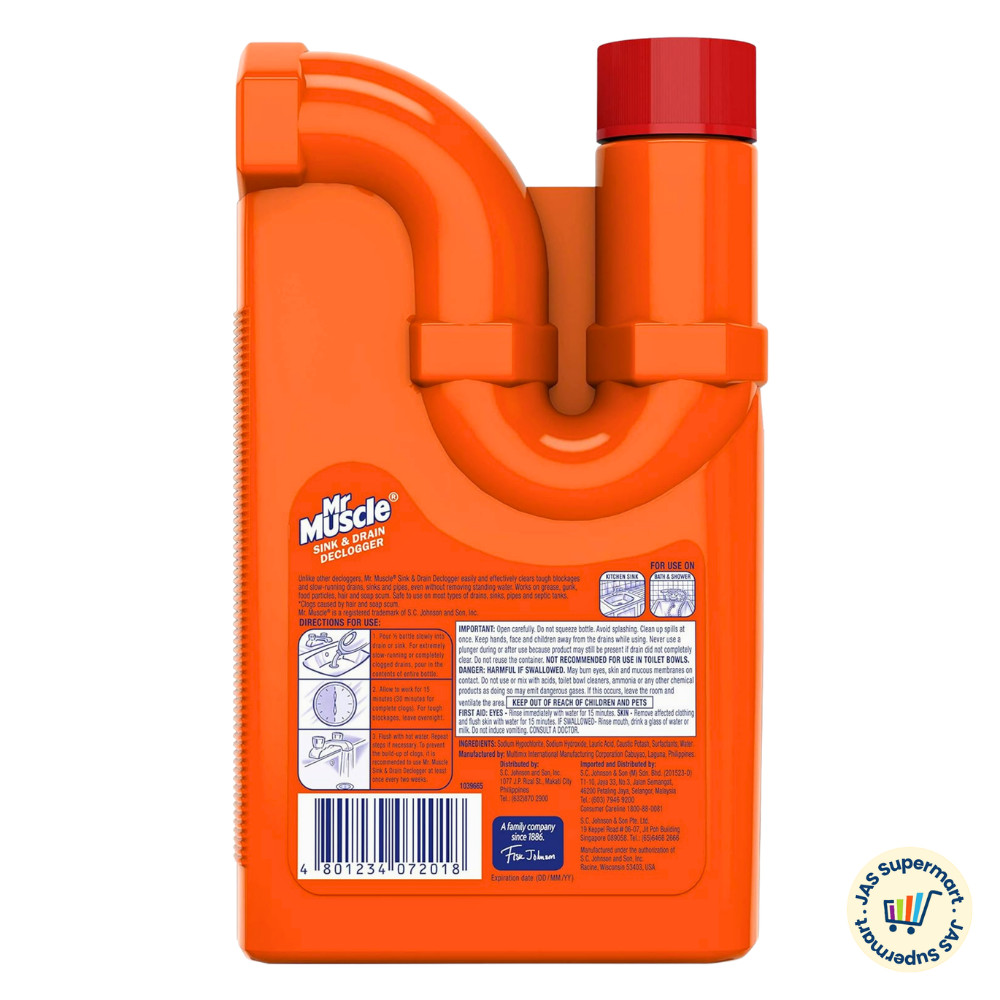 Mr Muscle Sink Drain Declogger 500mL Powerful Pipe Cleaner Unclog ...