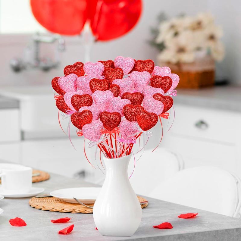 10Pcs Love Heart Picks Stick Glitter Foam Cake Toppers Pink Red ...