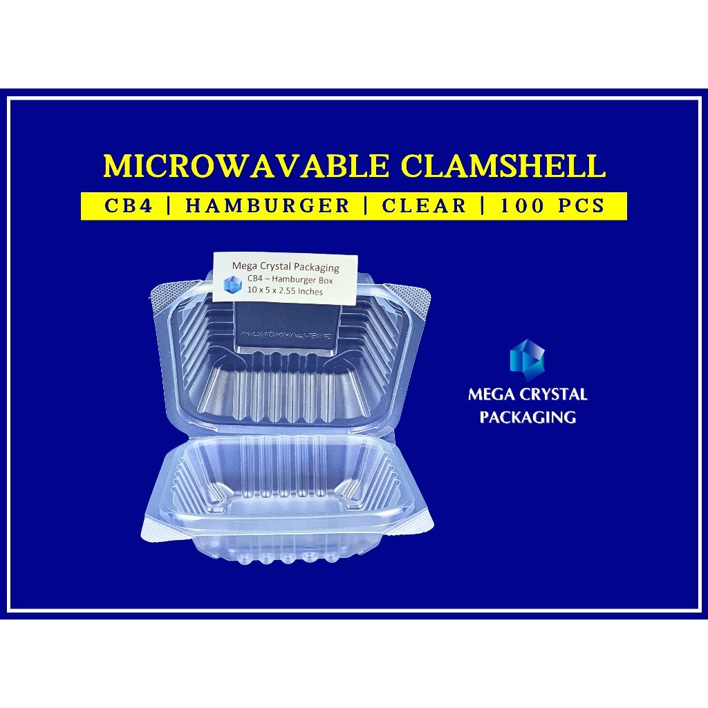 [ 100 Pcs ] Microwavable Plastic Clamshell Containers CB4 Hamburger Box ...