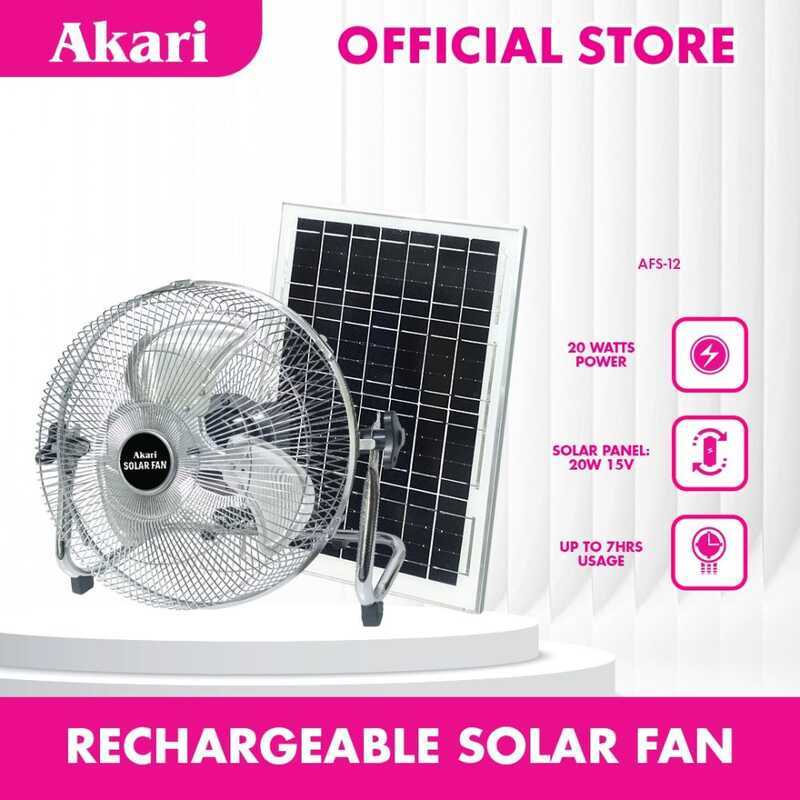 Akari 12" Solar Rechargeable Fan Asf-12 - BLACK ONLY 09C | Shopee ...