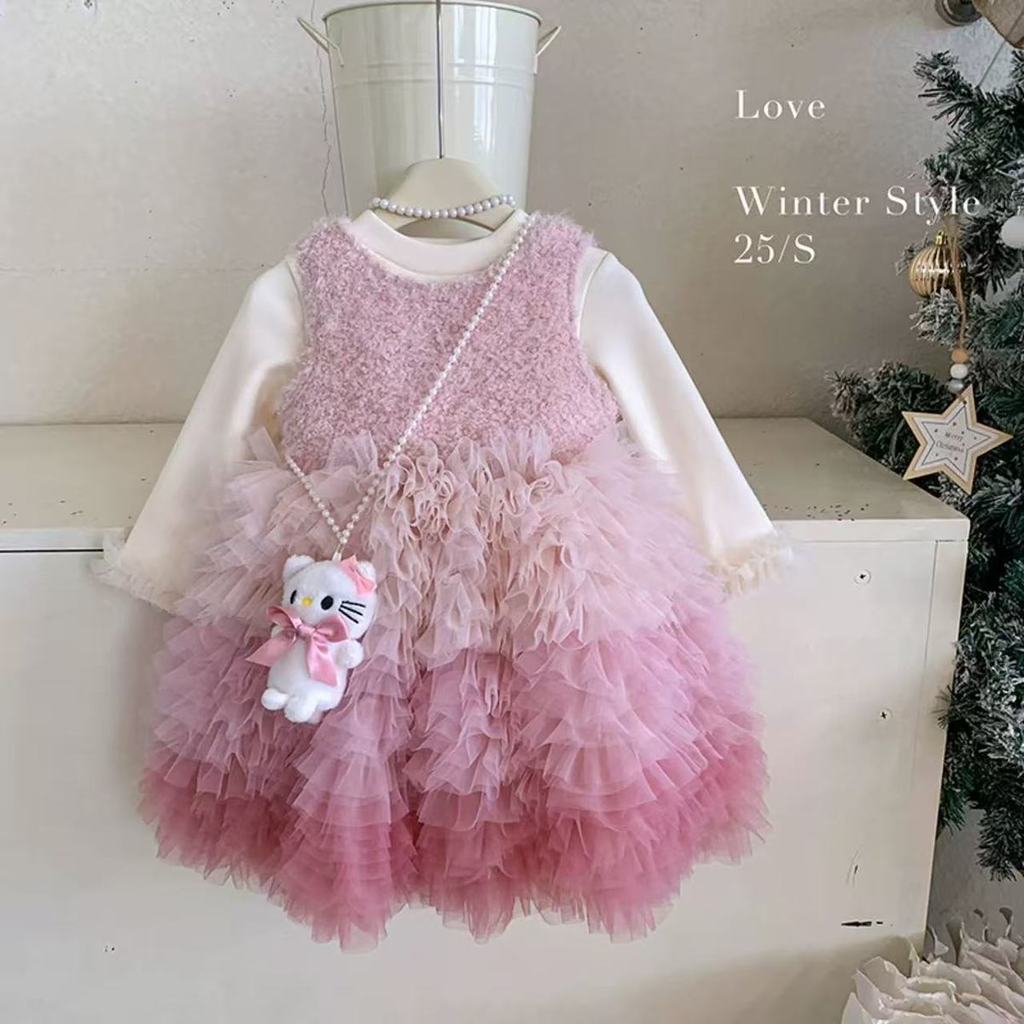 Girls' Dress Baby Children's Fleece Cake Dress New Style Formal Dress ...