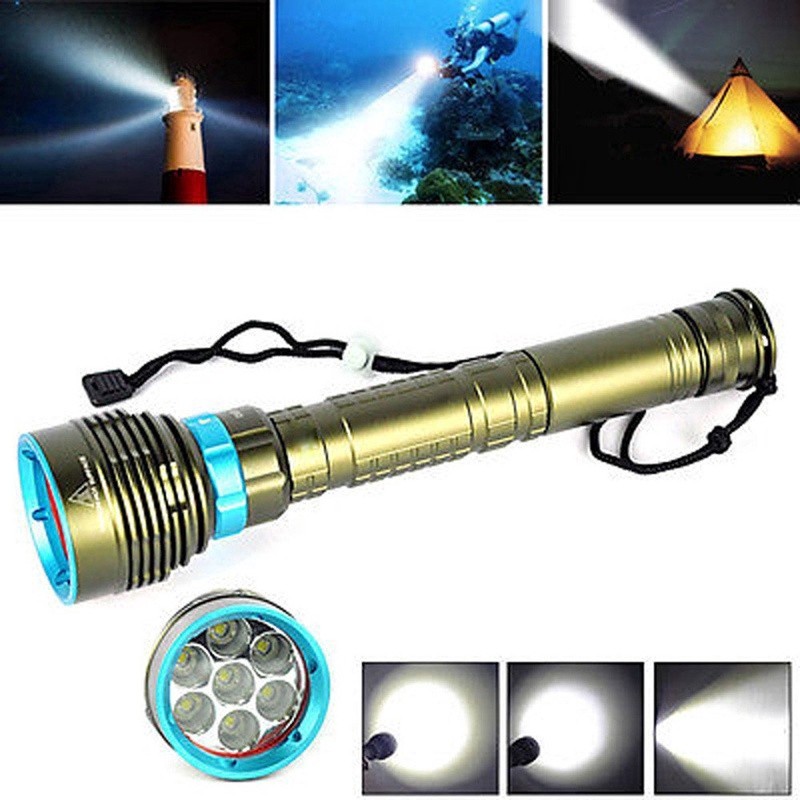 7*L2 Super Bright Underwater Flashlight, High Power IP8 Tactics Dive ...